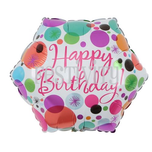 Happy Birthday Hexagon Foil Balloon – Colorful Circles | Festivity